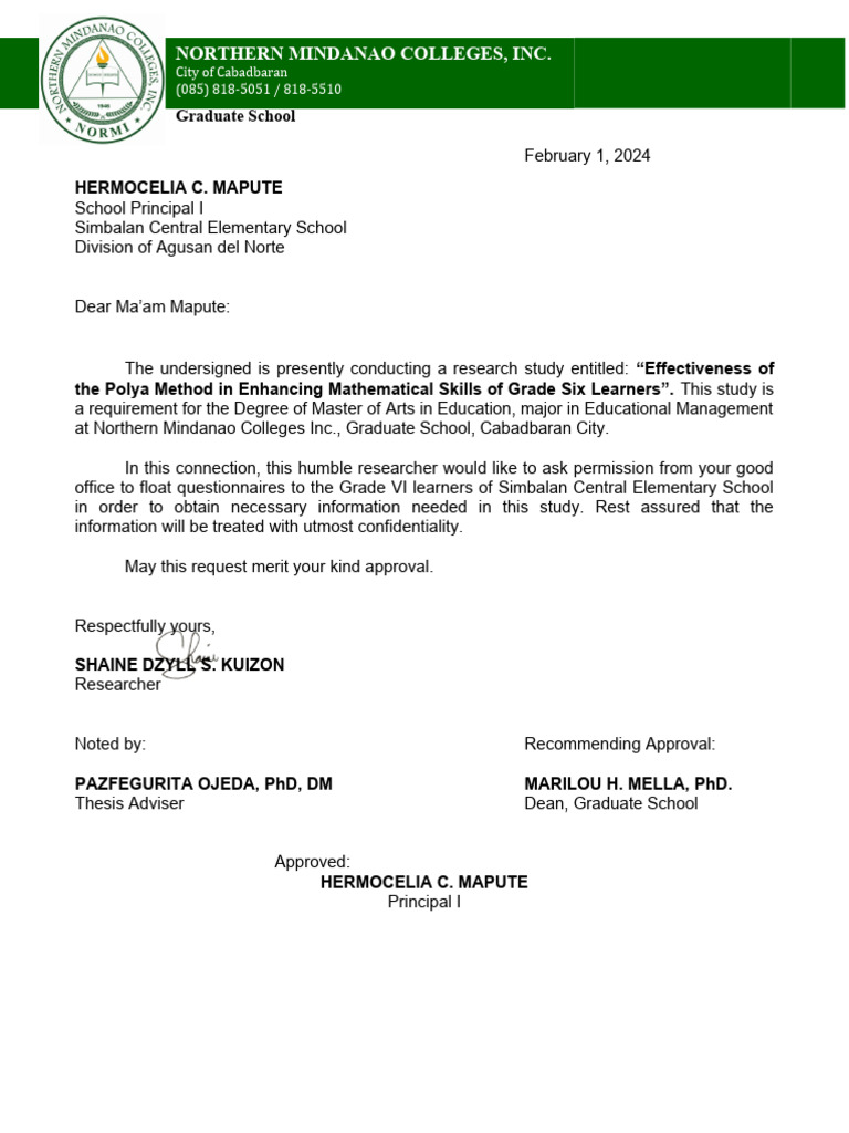 Request Letter To The School Head For Pilot Testing | Download Free PDF ...