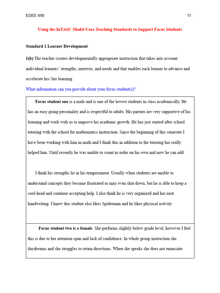 Focus Student Pdf Learning Teachers