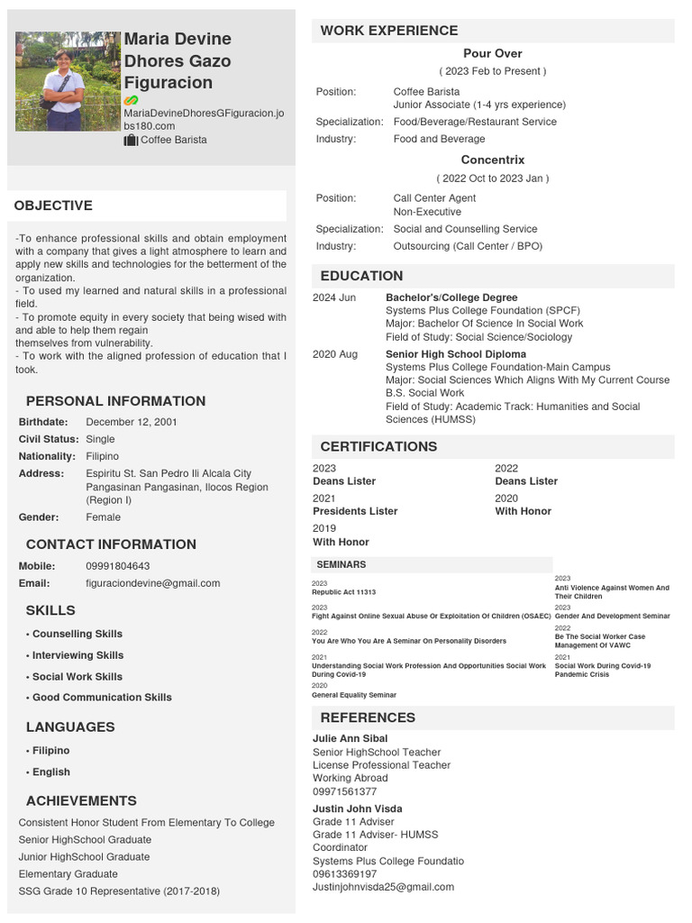 Maria Devine Dhores-Figuracion-Resume | PDF | Social Work