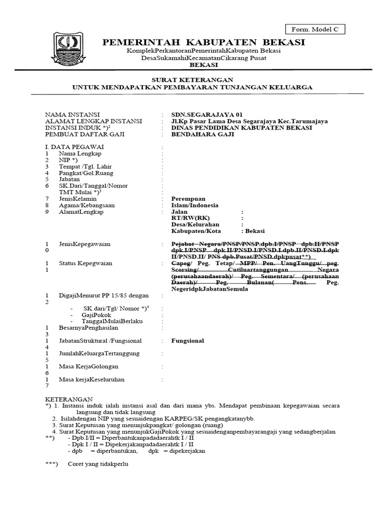 Surat Keterangan Tunjangan Keluarga | PDF