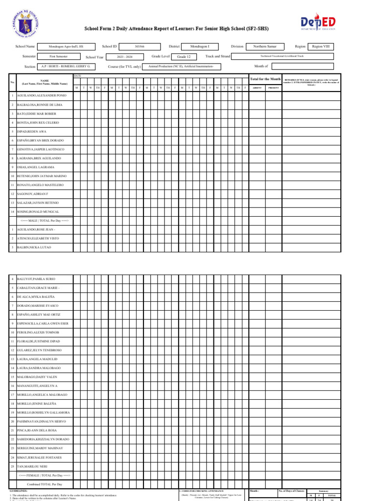 School Form 2 (SF 2) | PDF | Youth