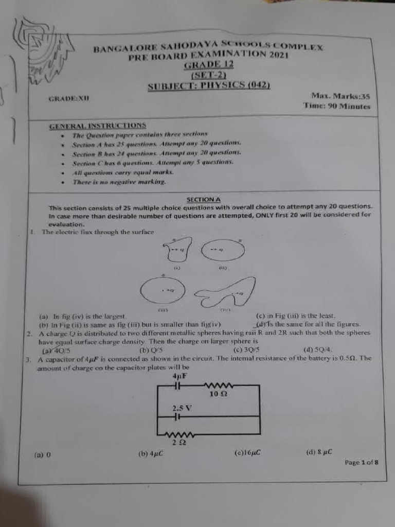 2021-22 Term 1 - Physics Term 1 Preboard (MCQS) | PDF