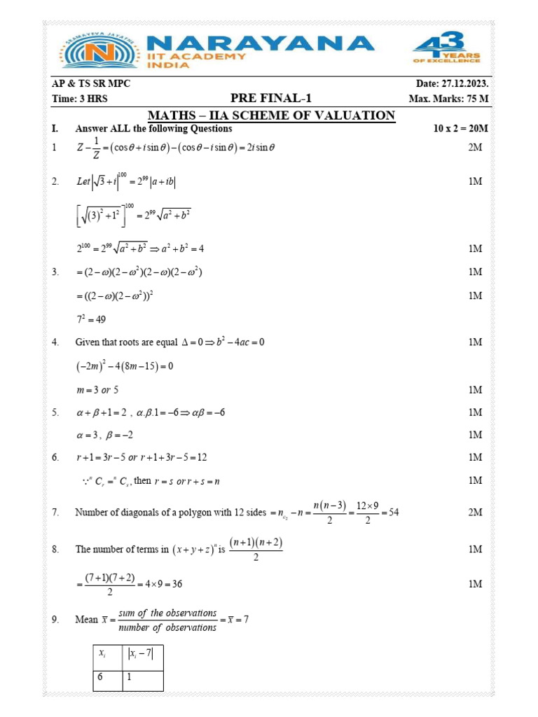 Ap & TS SR MPC Ipe Pre Final-1 Maths-Iia Scheme of Valuation 27.12.2023 | PDF | Probability ...
