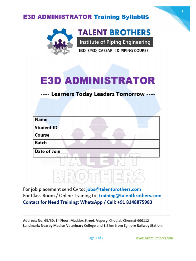 E3D Admin Training Syllabus TBPI | PDF | Databases | Computer Science