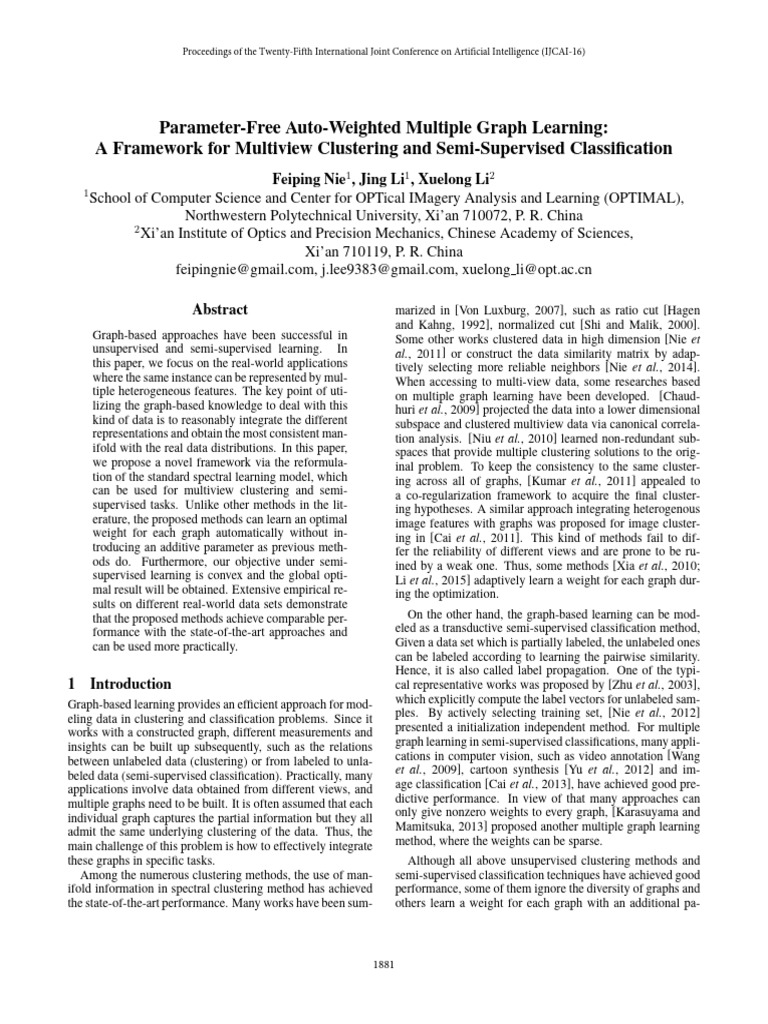 2016-IJCAI-Parameter-Free Auto-Weighted Multiple Graph Learning | PDF | Cluster Analysis ...