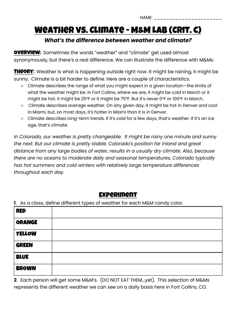 Weather Vs Climate Worksheet