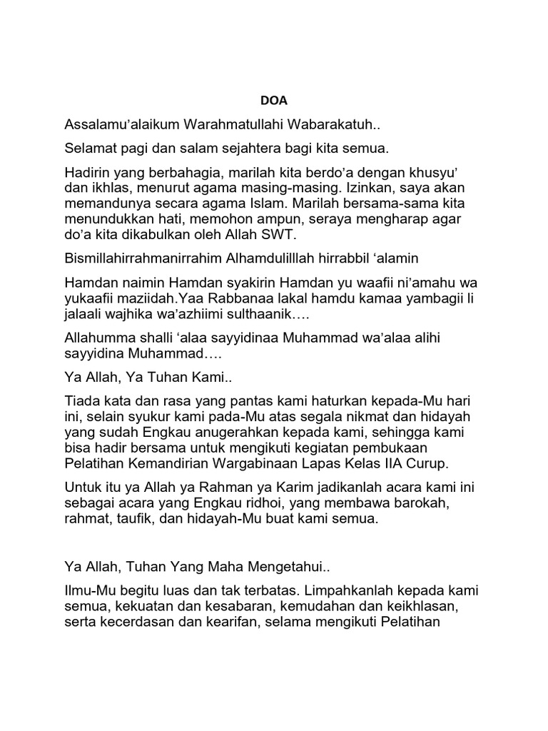 Doa Pembukaan Pelatihan Kemandirian | PDF