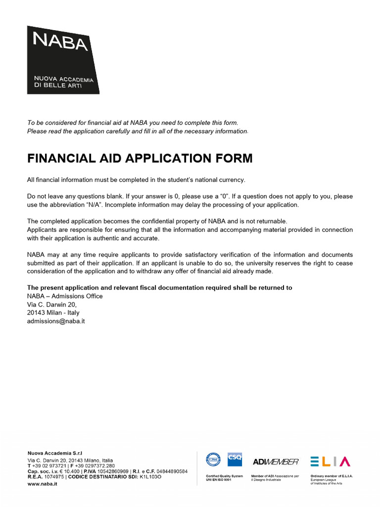 NABA Financial Aid Application Guide | PDF | Tuition Payments | Student ...