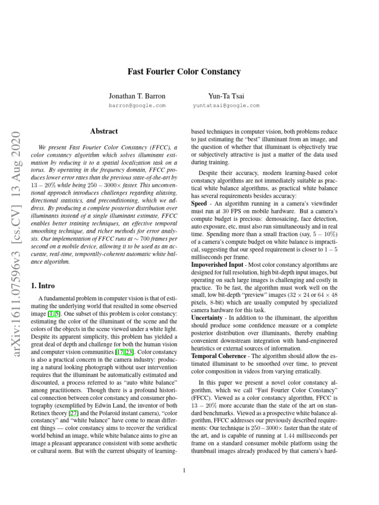 Fast Fourier Color Constancy | Download Free PDF | Color Balance | Color