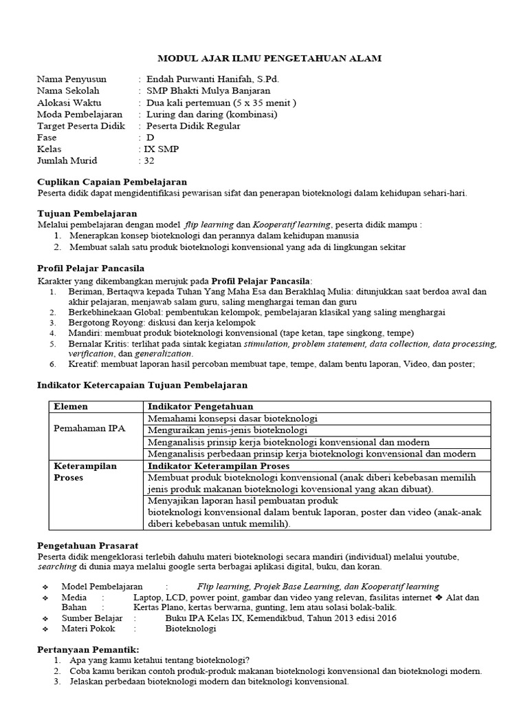 Modul Ajar Bioteknologi Kelas 9 Pdf