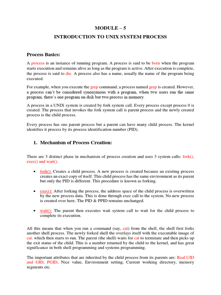 Module 5 Unix | PDF | Computing Platforms | Process (Computing) Module 5 Unix | PDF | Computing Platforms | Process (Computing)