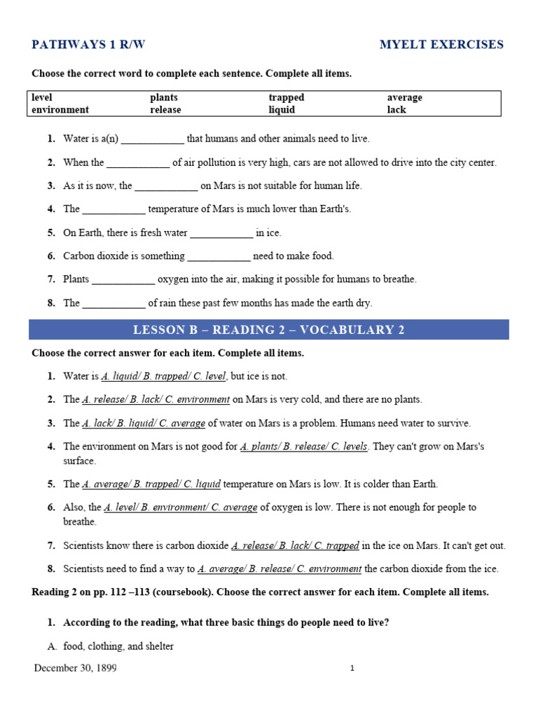 MyELT - PW1 - U6 - RW - Lesson B - Reading 2 | PDF | Water | Mars