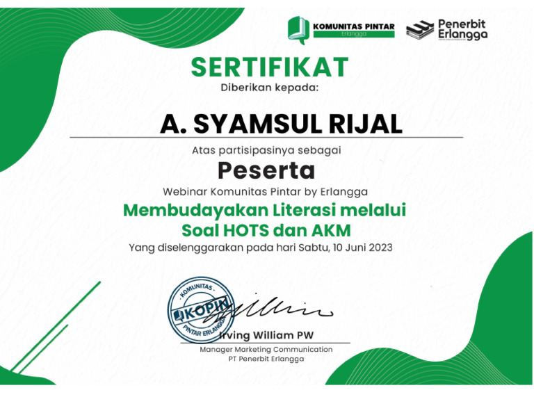 Sertifikat Pelatihan Rijal | PDF