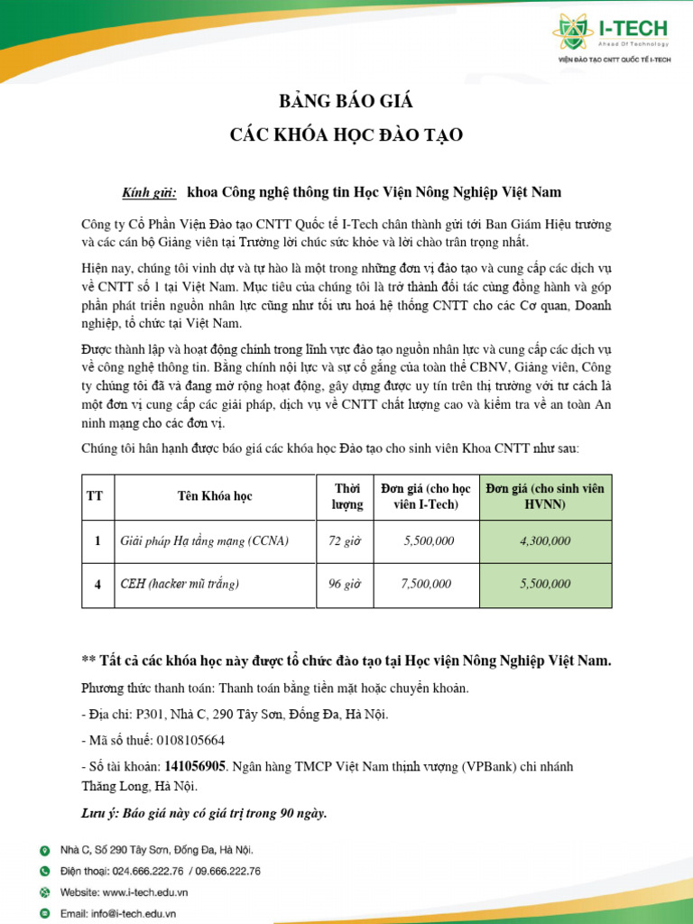 I Tech Bao Gia Dao Tao HVNN | PDF