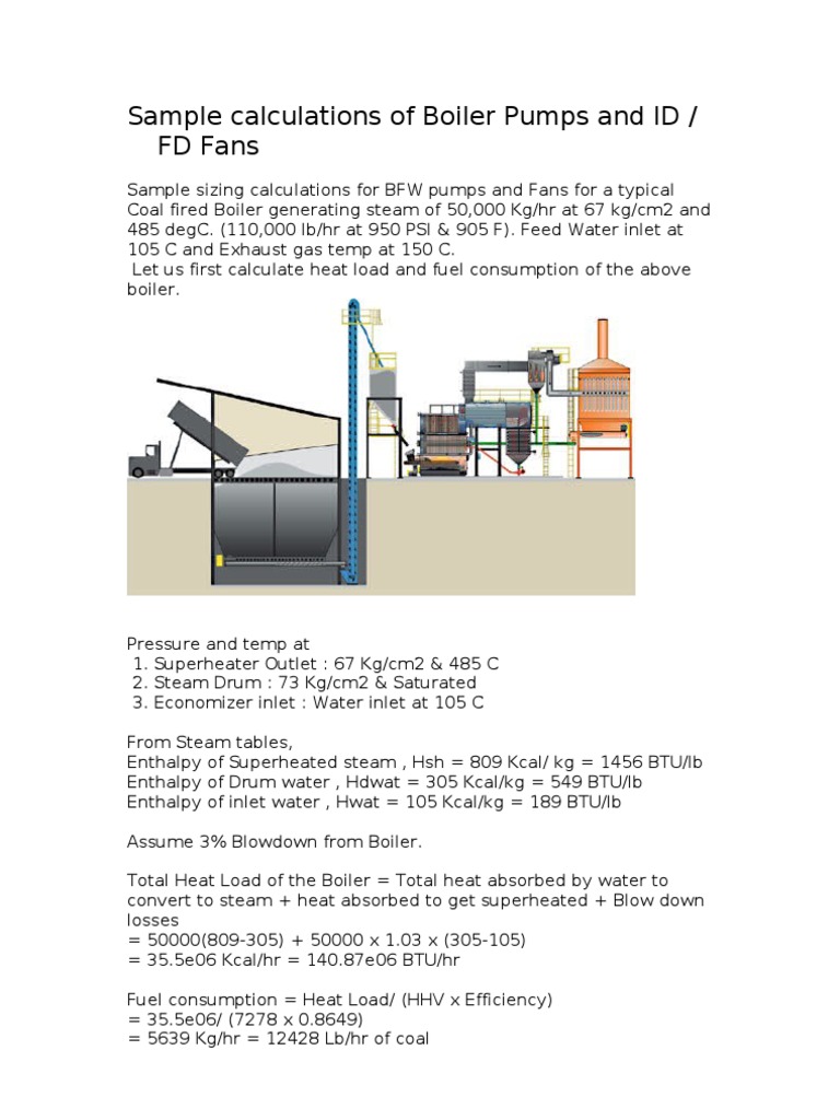 Sample Calculations of Boiler Pumps and ID | PDF | Boiler | Mechanical Fan