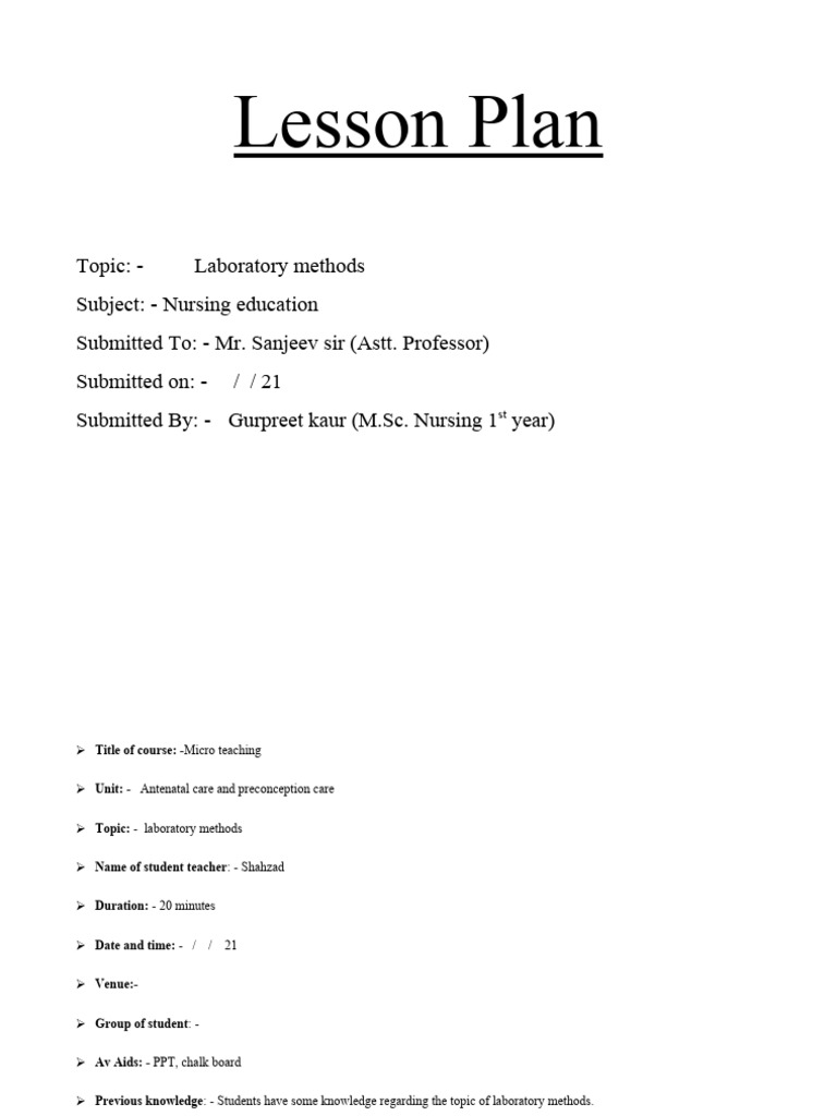 LESSON Plan On LAB METHODS | PDF | Laboratories | Lecture
