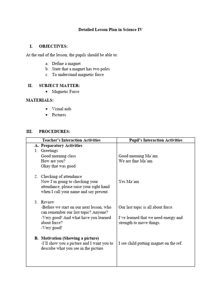 Detailed Lesson Plan in Science IV | Download Free PDF | Magnet | Magnetism