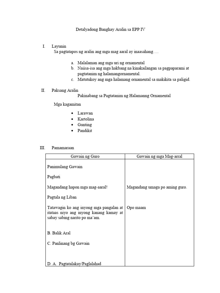 Detalyadong Banghay Aralin Sa EPP IV | PDF