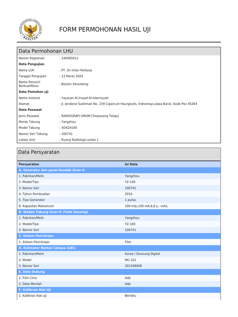 Formulir Hasil Uji Radiografi | PDF