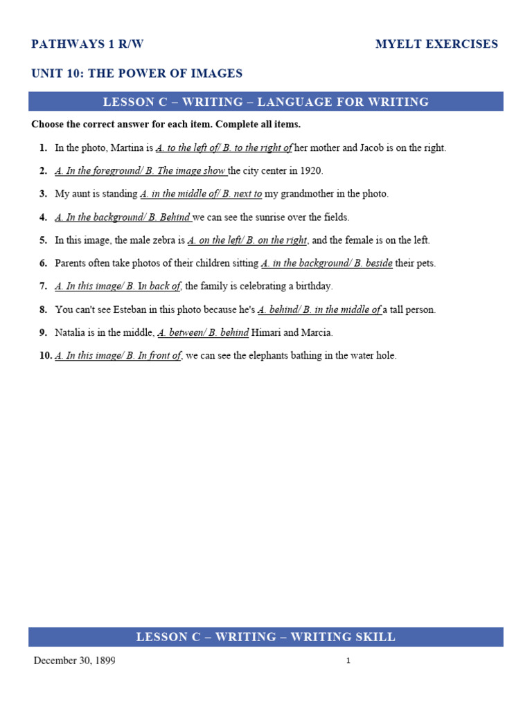 MyELT - PW1 - U10 - RW - Lesson C - Writing | PDF