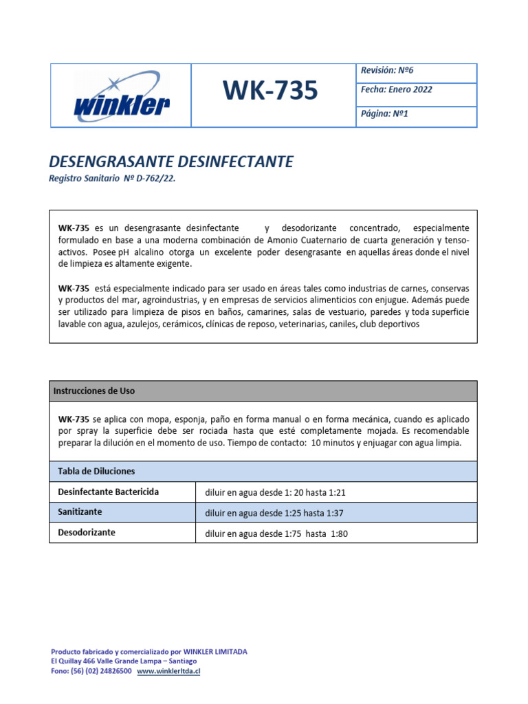 Ficha Tecnica - Detergente Desinfectante | Descargar gratis PDF | Agua ...