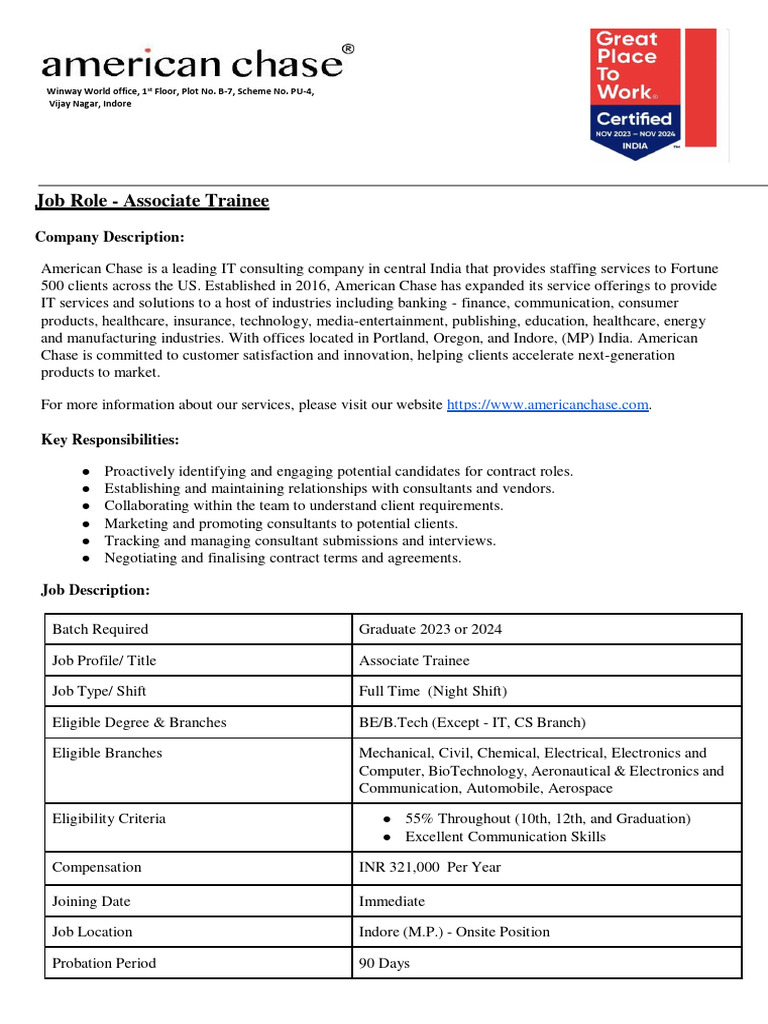 JD - Associate Trainee - Placement Drive | PDF | Employee Benefits | Employment