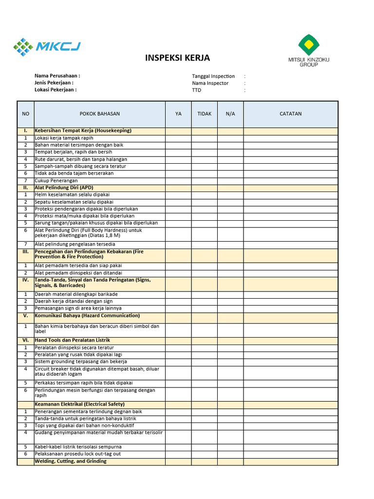Form Inspeksi Hse Contractor | PDF
