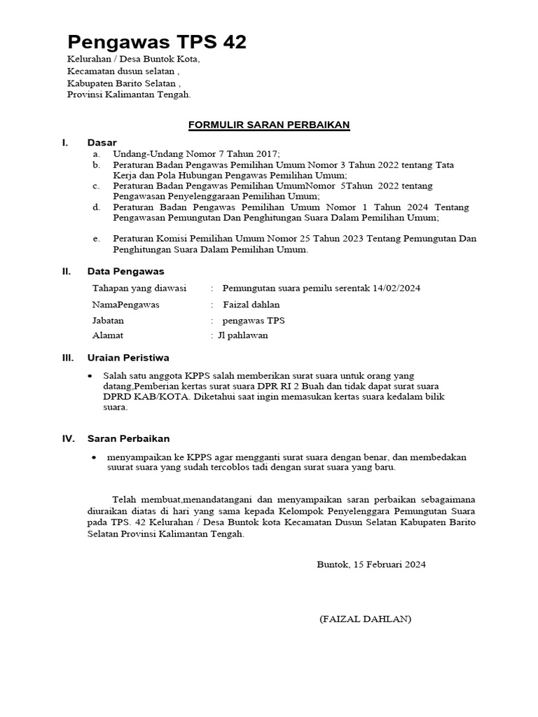 Form Saran Perbaikan TPS 42 - 2 | PDF | Politik | Ilmu Sosial