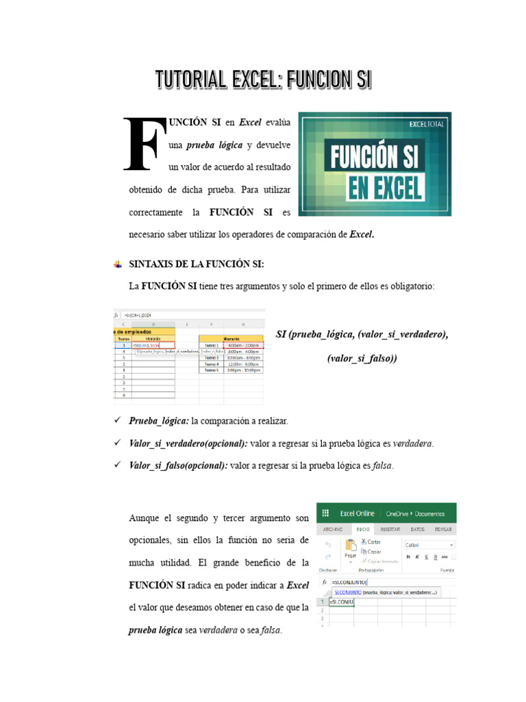 Tutorial Excel Funcion Si | PDF | Función (Matemáticas) | Lógica