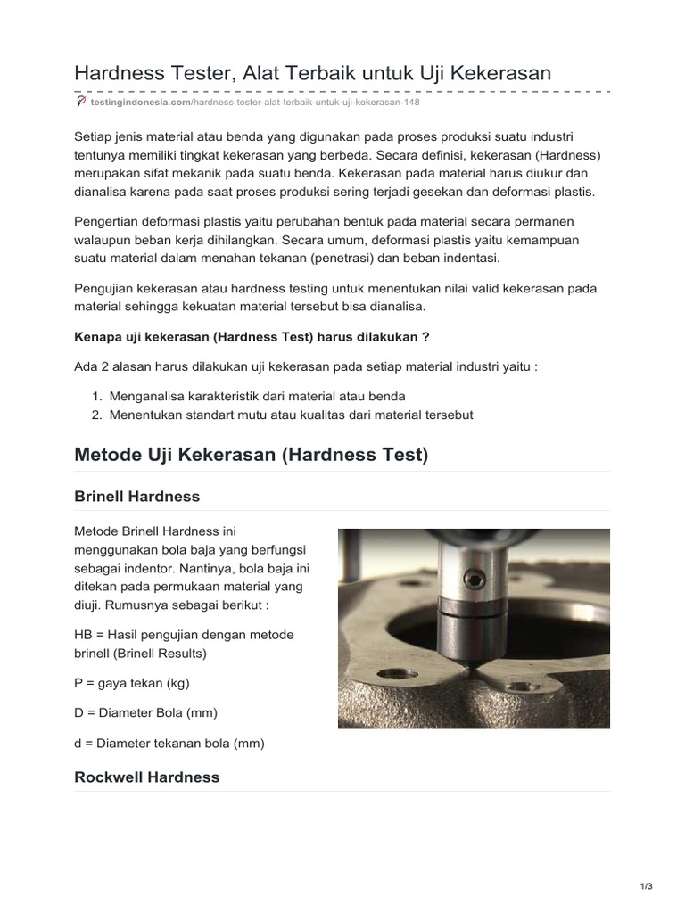 Hardness Tester Alat Terbaik Untuk Uji K | PDF