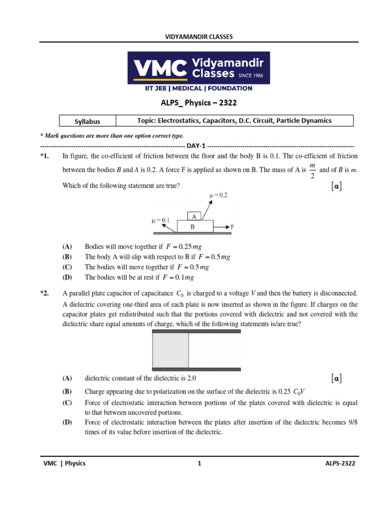 VMC Physics Syllabus: ALPS-2322 | PDF | Capacitor | Dielectric