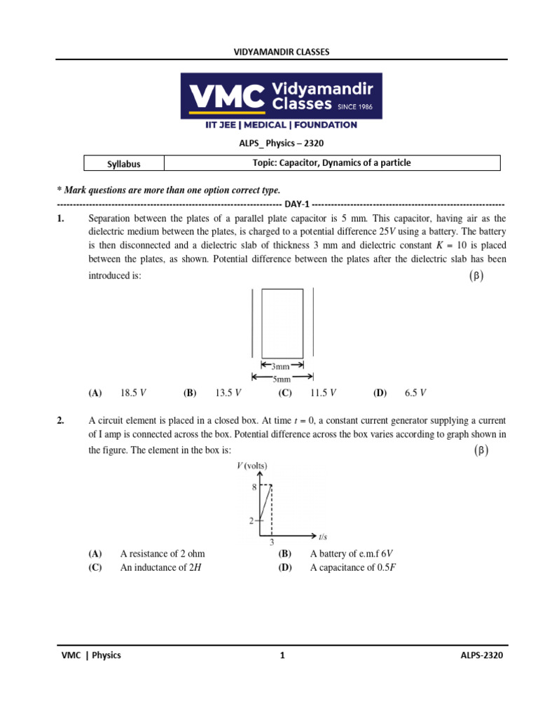 ALPS 2320 Physics Assignment Paper | PDF | Capacitor | Force