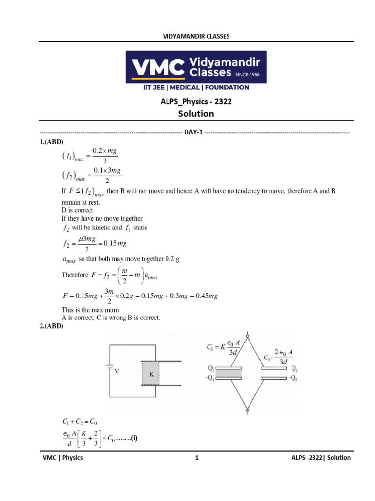 ALPS 2322 Physics Assignment Solutions | PDF | Capacitor | Electrical Conductor