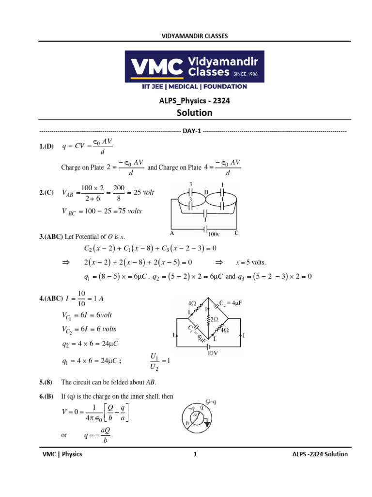ALPS 2324 Physics Assignment Solutions | PDF | Capacitance | Force