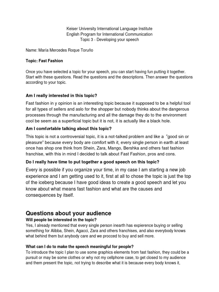 Beginning To Plan Your Speech - Questions | PDF | Experience | Human ...