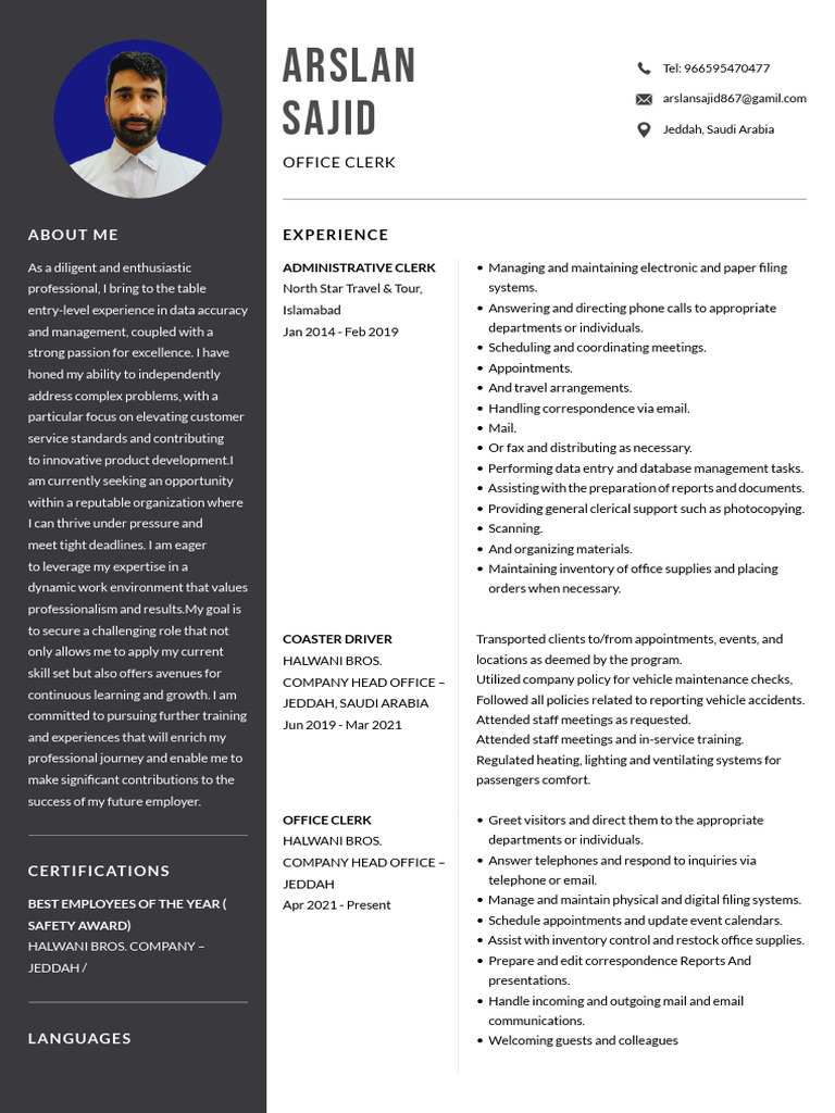 Arslan Sajid CV OfficeClerk 20240320 - 223602 | PDF | Computing