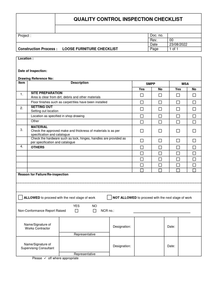 Loose Furniture Quality Control Checklist | PDF | Technology & Engineering