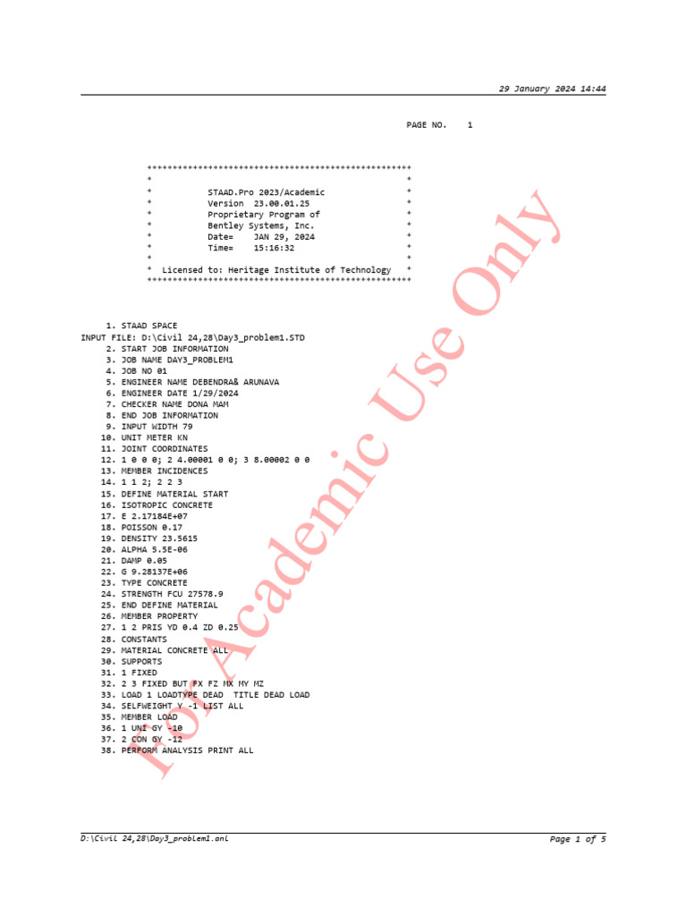 Day3 Problem1 Staad | PDF | Mechanical Engineering | Applied And Interdisciplinary Physics