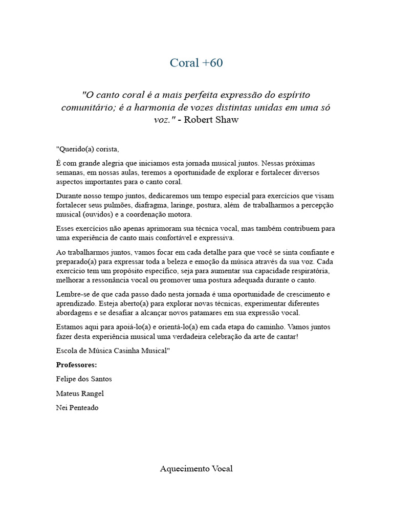 Apostila Coral +60 | PDF | Canto | Voz humana