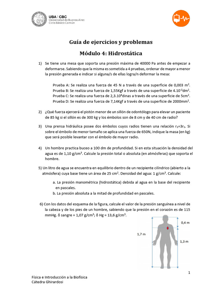 MÓDULO 4. Guía de Ejercicios y Problemas (2024) | PDF | Presión | Física Aplicada e ...