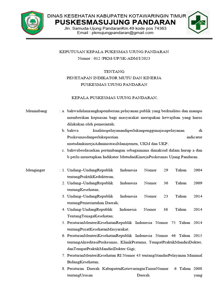 Indikator Mutu Puskesmas Ujung Pandaran | PDF