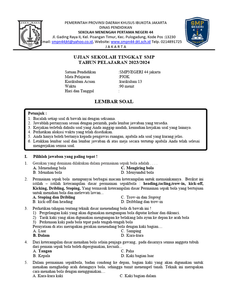 SOAL US PJOK Kls 9 | PDF