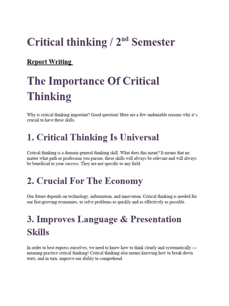 Critical Thinking Report Writing | PDF | Argument | Critical Thinking