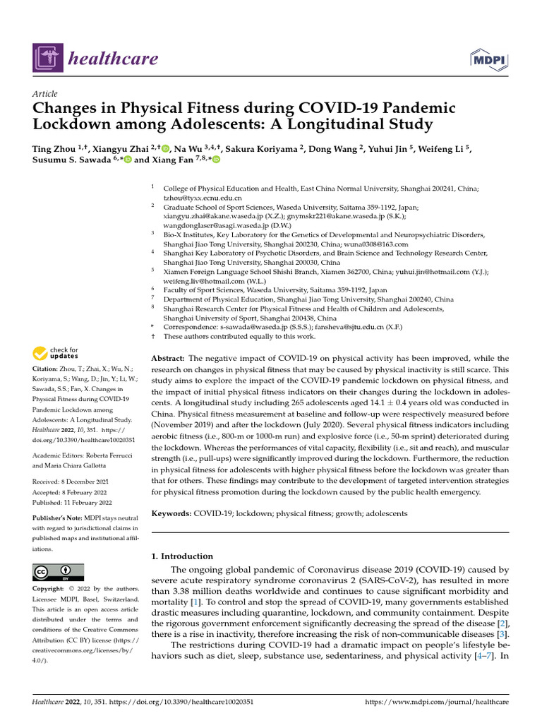 Changes in Physical Fitness During COVID-19 Pandemic | PDF | Obesity ...