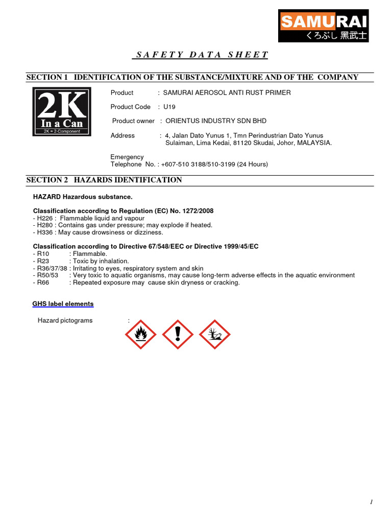 Samurai Aerosol Anti Rust Primer | PDF | Personal Protective Equipment ...