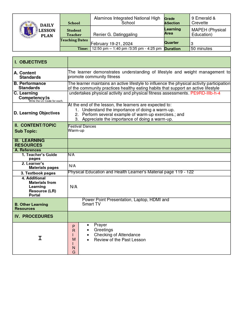 DATINGGALING-LESSON-PLAN-IN-PHYSICAL EDUCATION-Feb-19-22 | Download ...