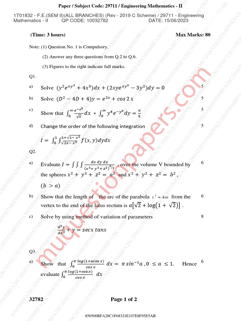 Be - First Year Engineering - Semester 2 - 2023 - May - Engineering Mathematics II M2rev 2019c ...