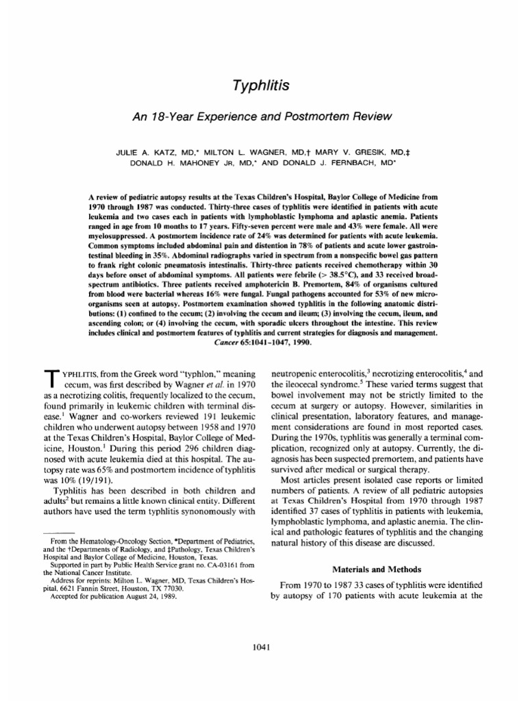 Cancer - 15 February 1990 - Katz - Typhlitis An 18 Year Experience and ...