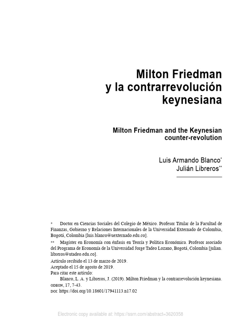 Milton Friedman VS Keynesianos | PDF | Milton Friedman | Curva de Phillips Milton Friedman VS Keynesianos | PDF | Milton Friedman | Curva de Phillips