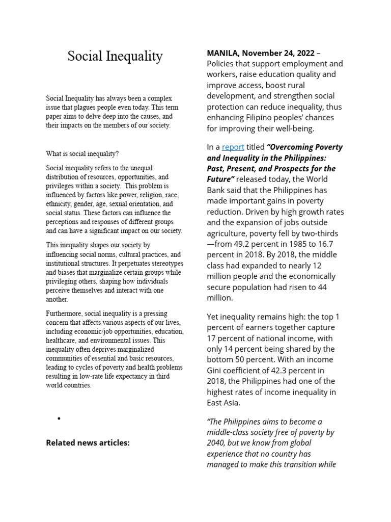 Understanding Social Inequality Issues | PDF | Social Inequality ...